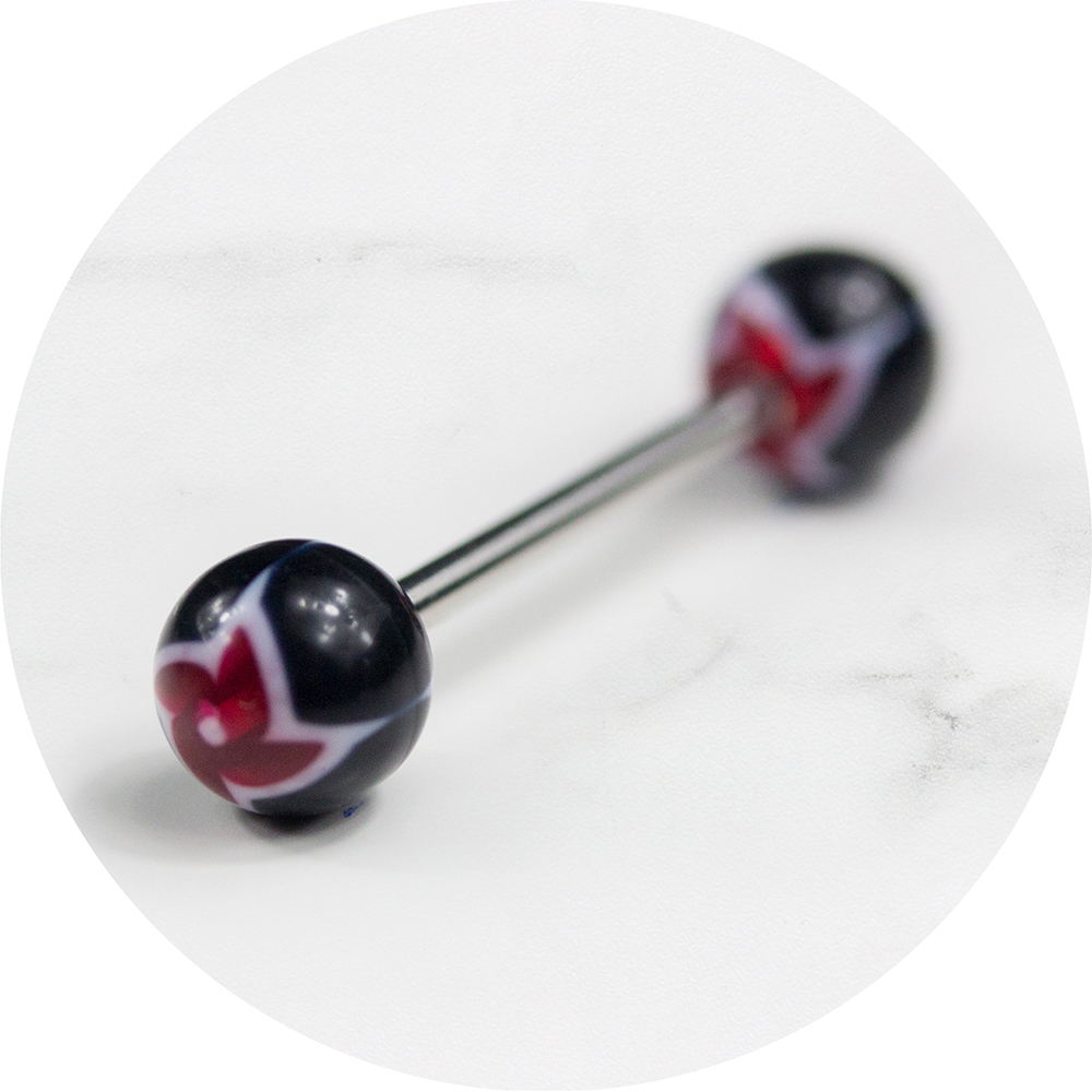 Tongpiercing acryl bloem zwart/rood - MY Cellini